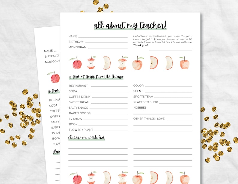 All About the Teacher Printable With Classroom Wishlist, Teacher ...