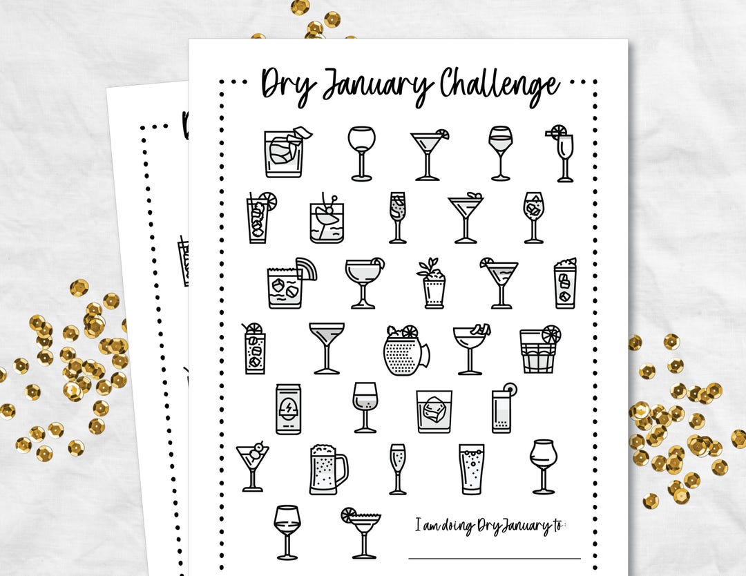 Dry January Challenge Printable, Sobriety Challenge, Sober January ...