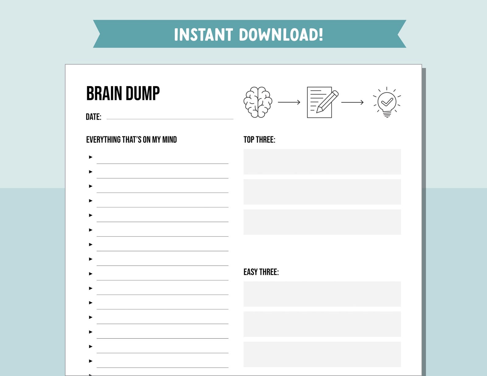 Brain Dump Printable Template With Minimalist Design to Help You Do ...