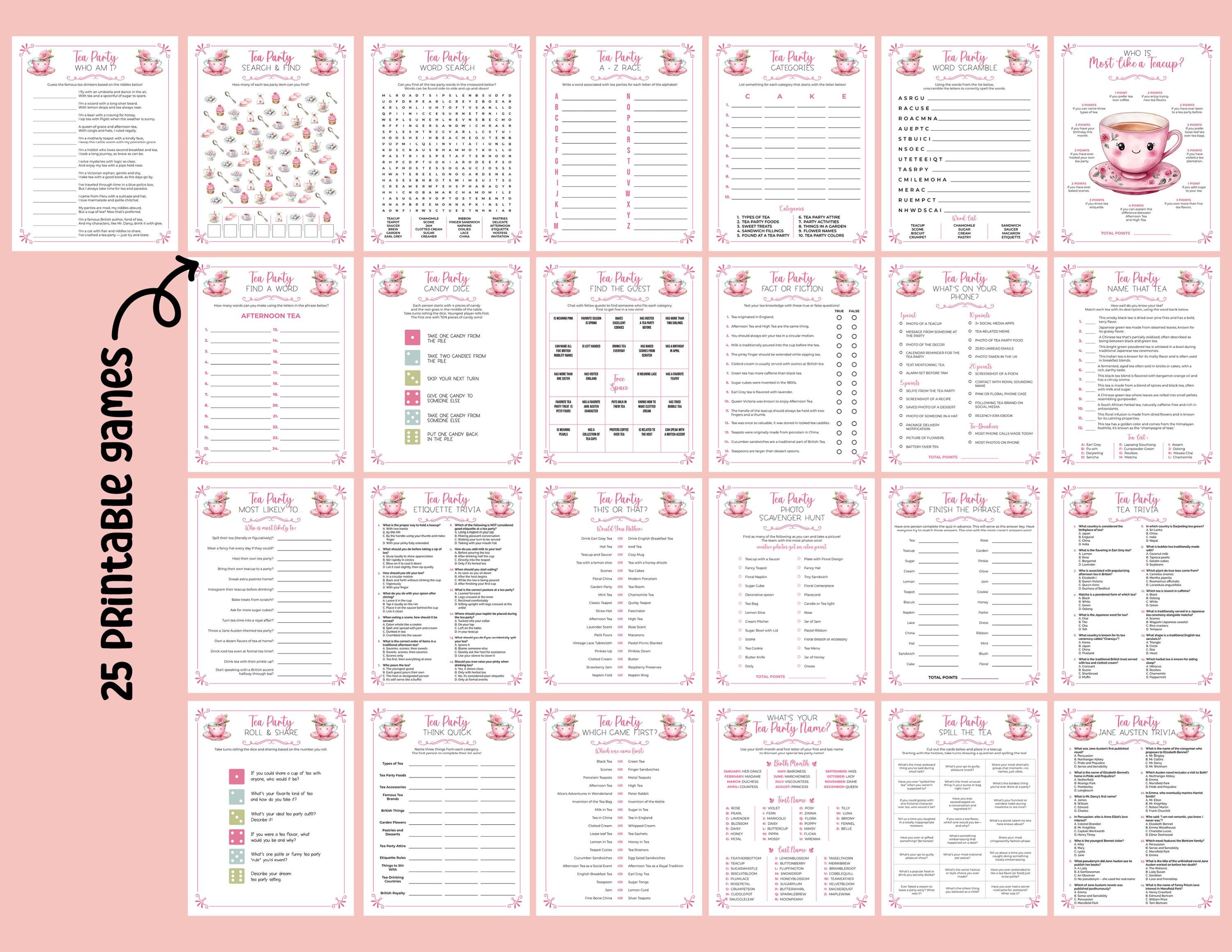 Tea Party Game Bundle With Tea Party Game Ideas, Birthday Tea Party ...