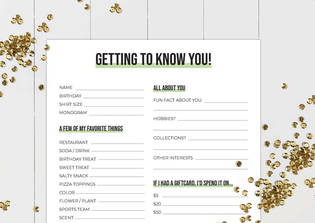 Employee Questionnaire, All About Me for New Team Members, Gift ...