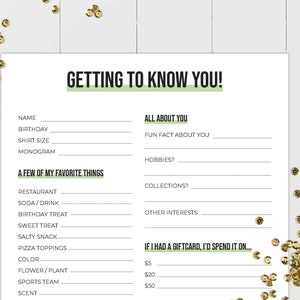 Employee Questionnaire, All About Me for New Team Members, Gift ...