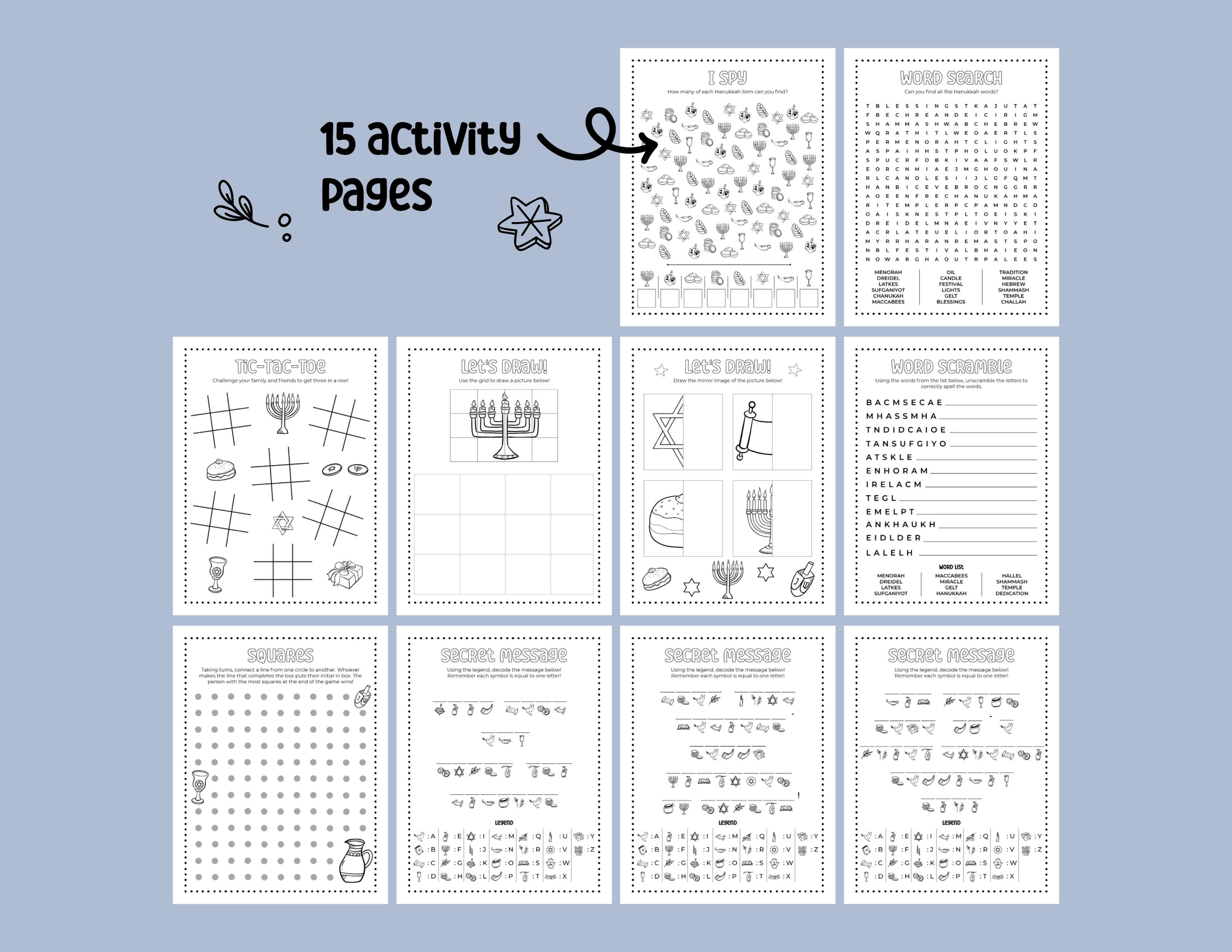 Hanukkah Printable Activity Bundle With Coloring Pages, Word Search ...