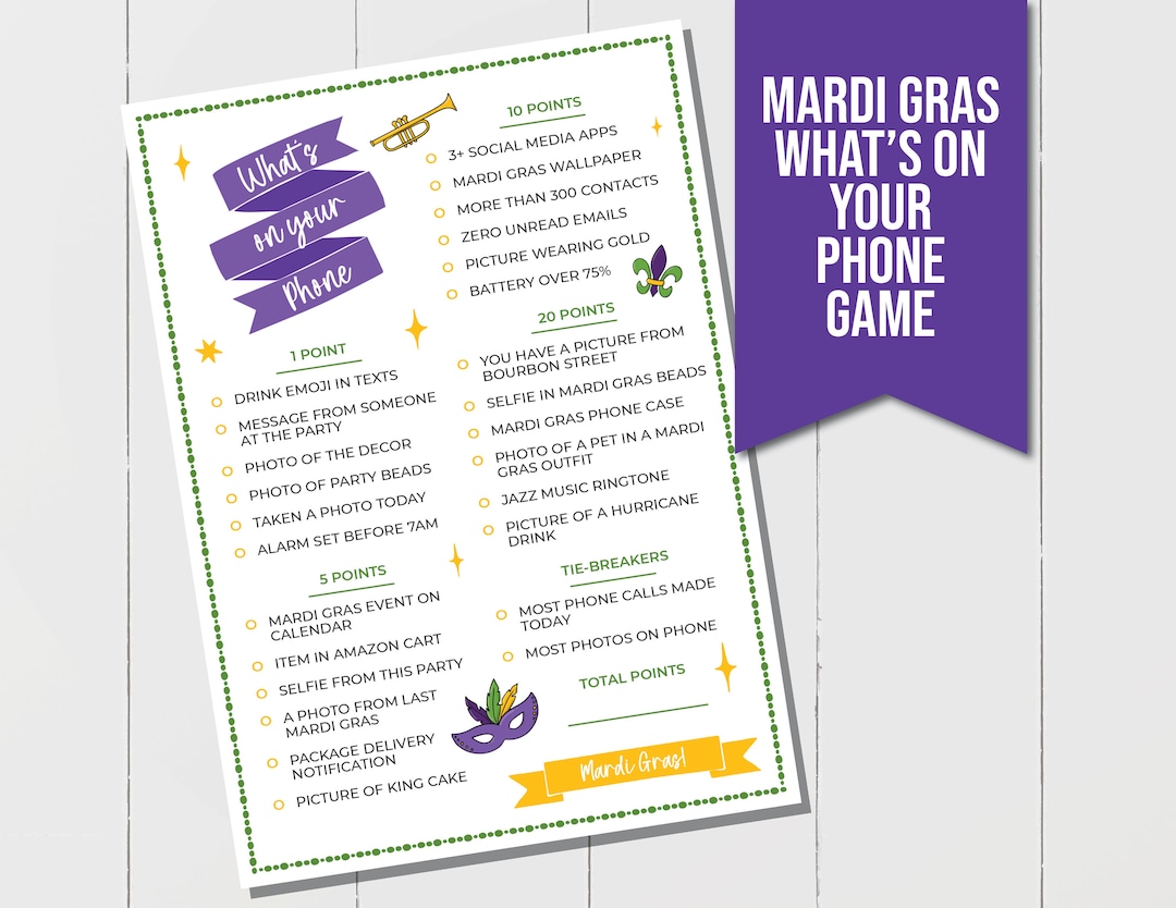 Mardi Gras Whats on Your Phone Party Game, Fun Mardi Gras Game for ...