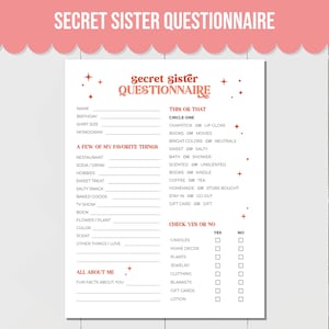 Secret Sister Questionnaire, Gift Exchange Survey and Favorite Things ...