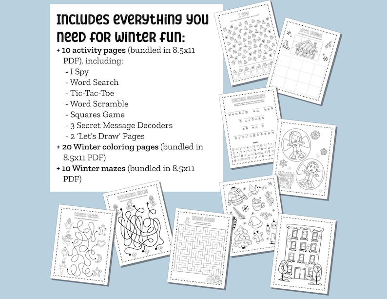 Winter Printable Activity Bundle Including Coloring Pages, Word Search ...