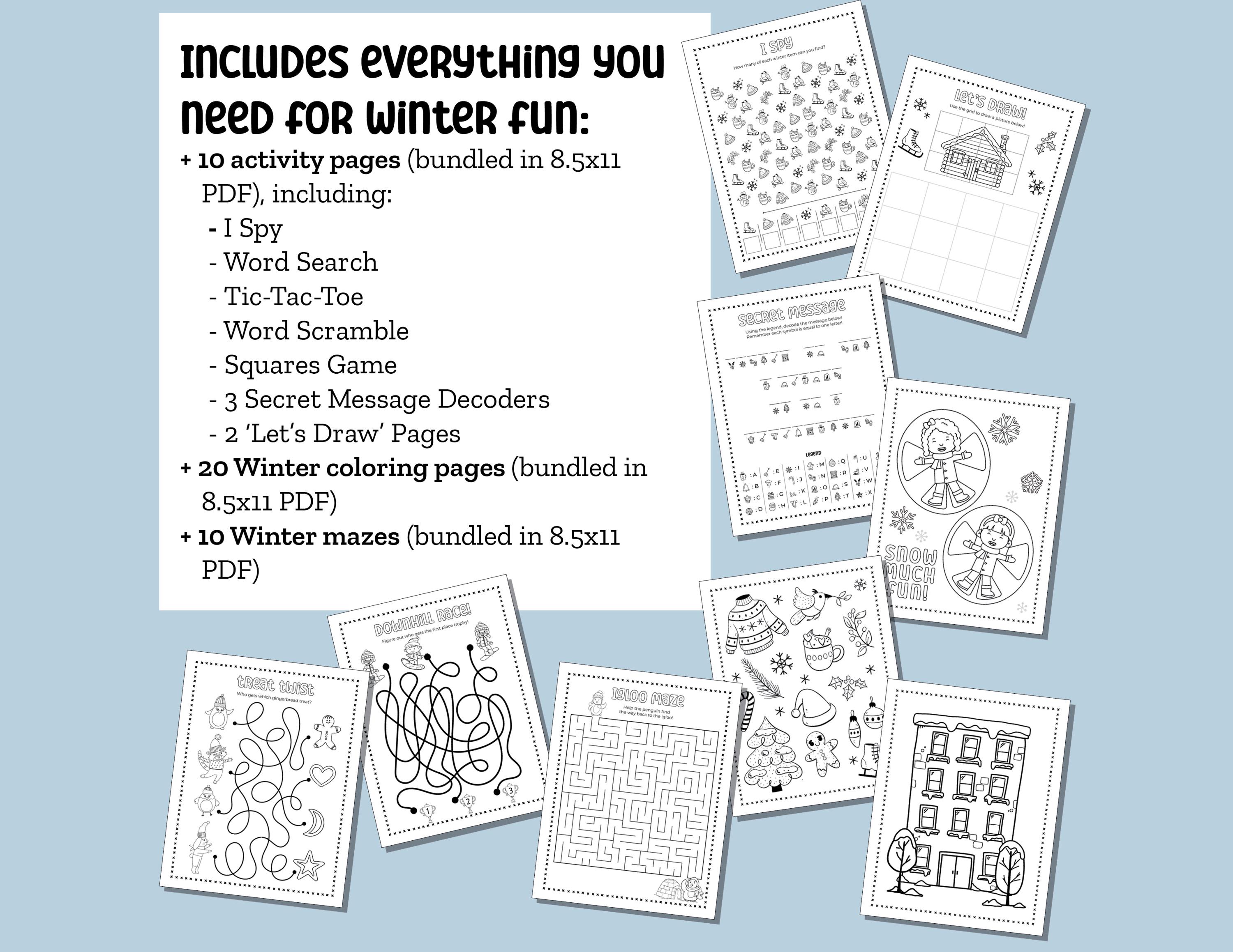 Winter Printable Activity Bundle Including Coloring Pages, Word Search ...