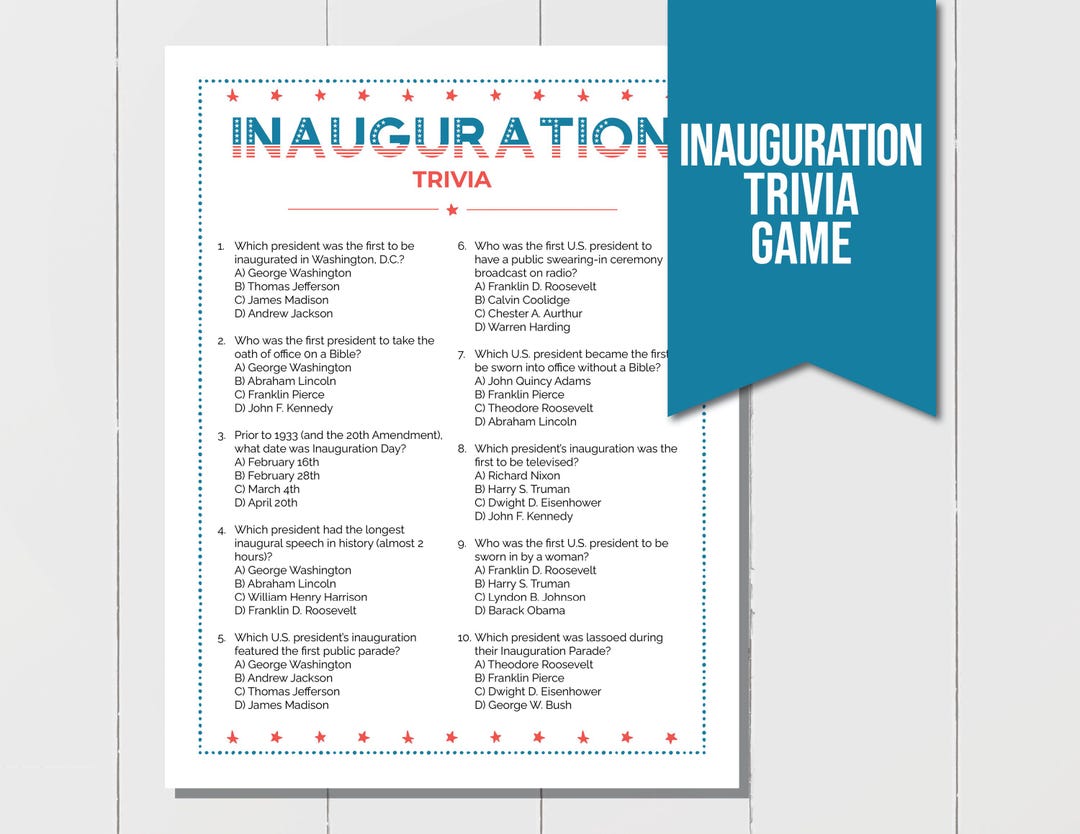 Inauguration Day Trivia Game for US Inauguration, Printable Game for ...