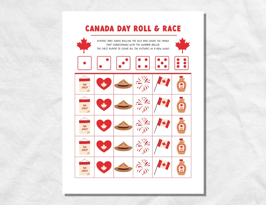 Canada Day Roll & Race Game, Classroom Dice Game for Kids, Preschool ...