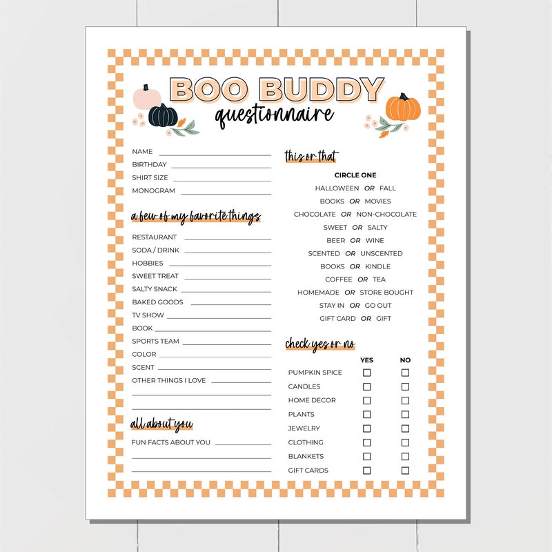 Boo Buddies Questionnaire - Etsy