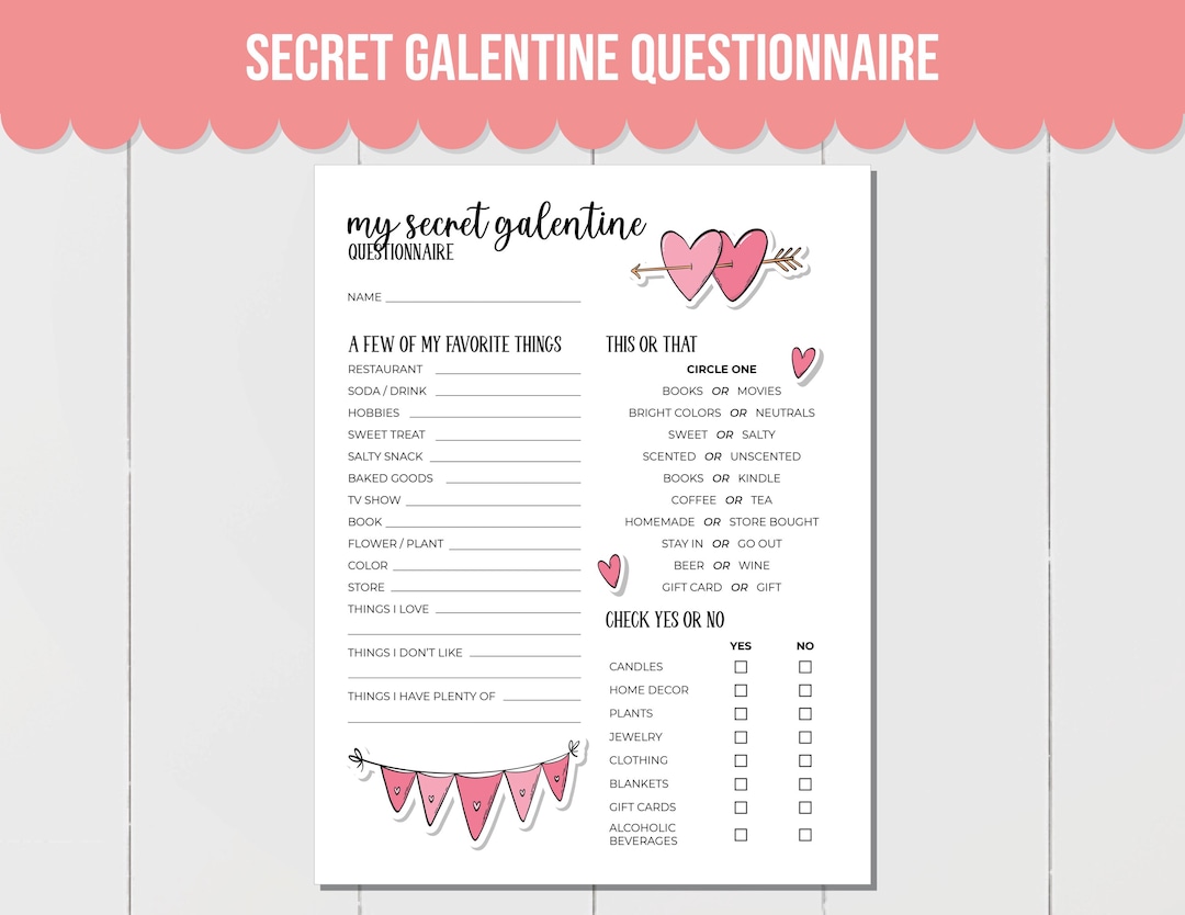 My Secret Galentine Gift Exchange Questionnaire, Gift Exchange Survey ...