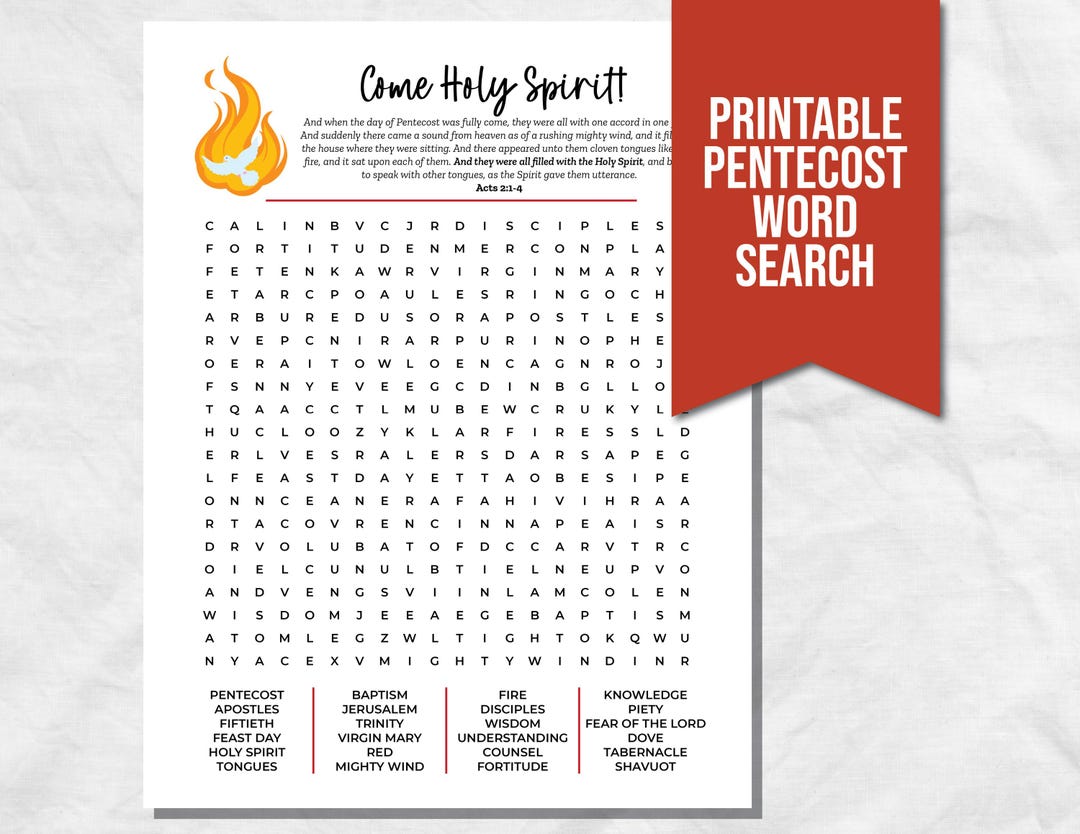 Religious Word Search, Christian Pentecost Games, Pentecost Word Game ...
