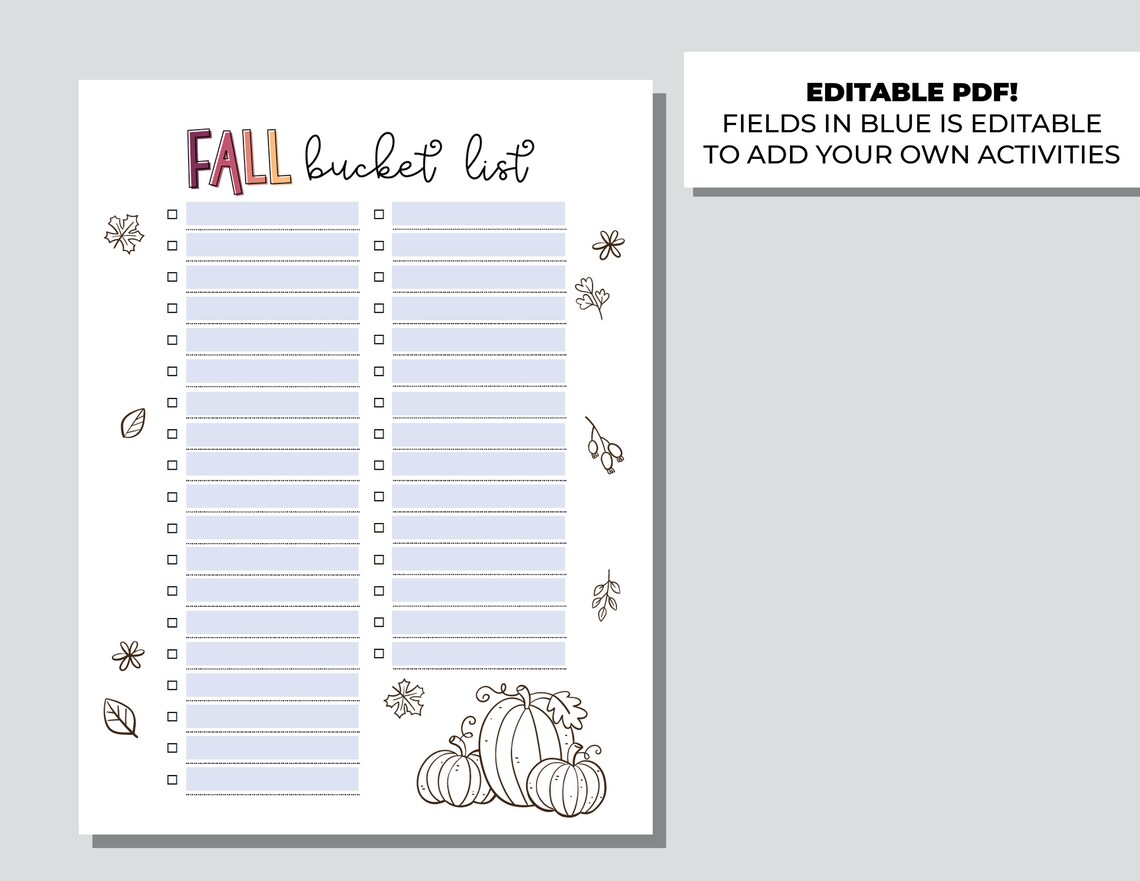 EDITABLE Fall Bucket List for Kids, Fall to Do List Printable - Etsy