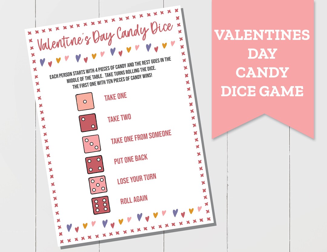 Valentines Day Candy Dice Game Fun Valentines Game for Kids - Etsy