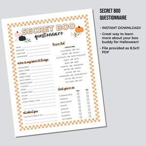 Halloween Secret Boo Questionnaire, Fall Gift Exchange Survey and ...