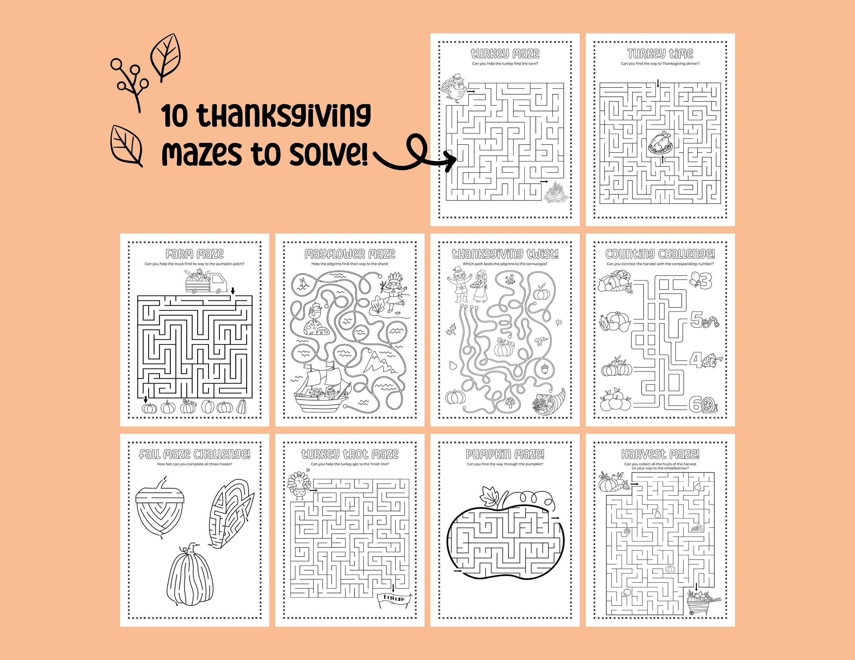 Thanksgiving Activities for Kids, Activity Bundle With Coloring Pages ...