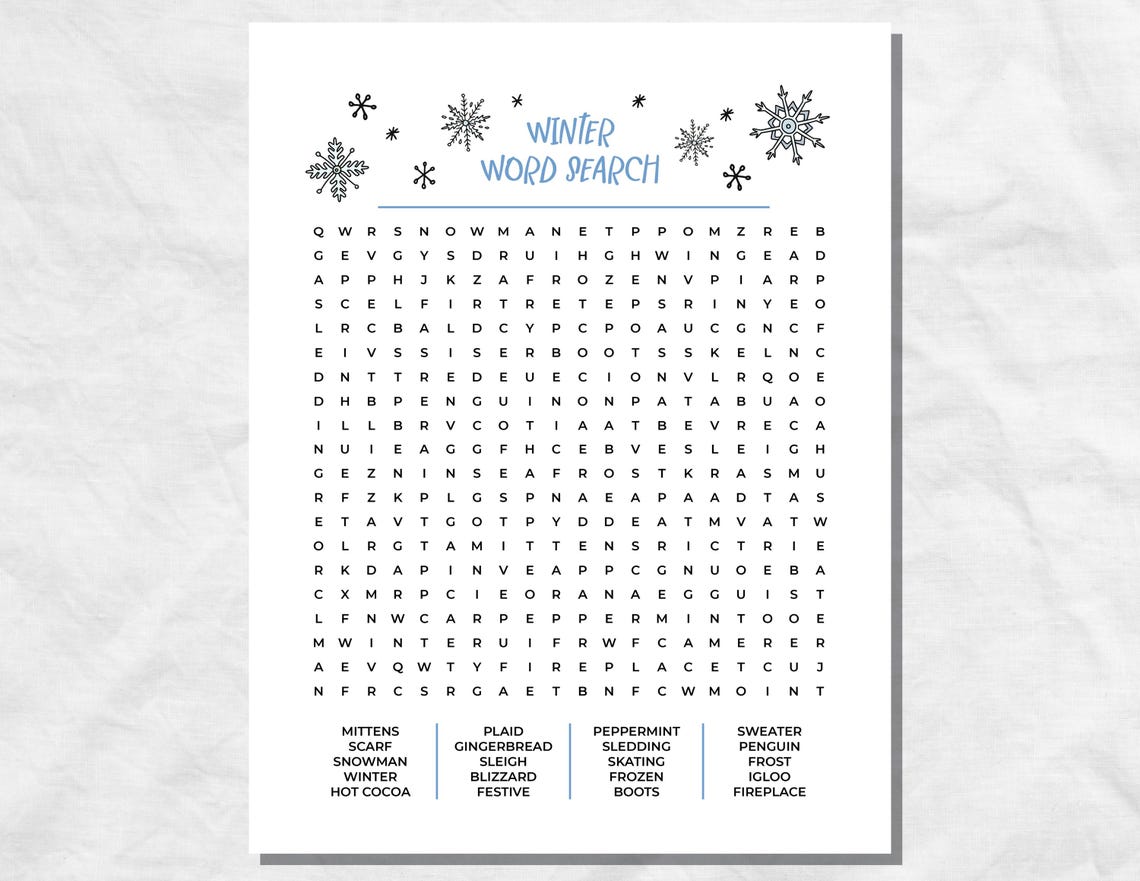 Winter Word Search, Printable Winter Games, Winter Word Games ...