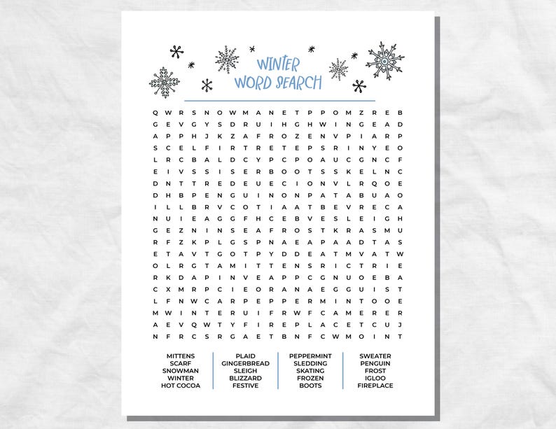 Winter Word Search, Printable Winter Games, Winter Word Games ...