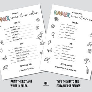 EDITABLE Summer Screentime Checklist for Kids, Ideas to Keep Kids off ...