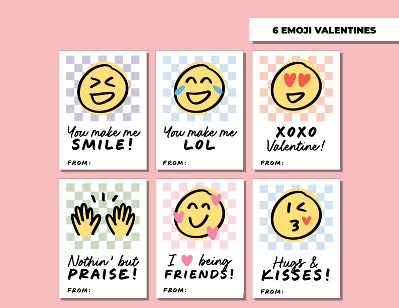 Cute Emoji Valentine Cards for Kids Classroom Valentine Exchange ...