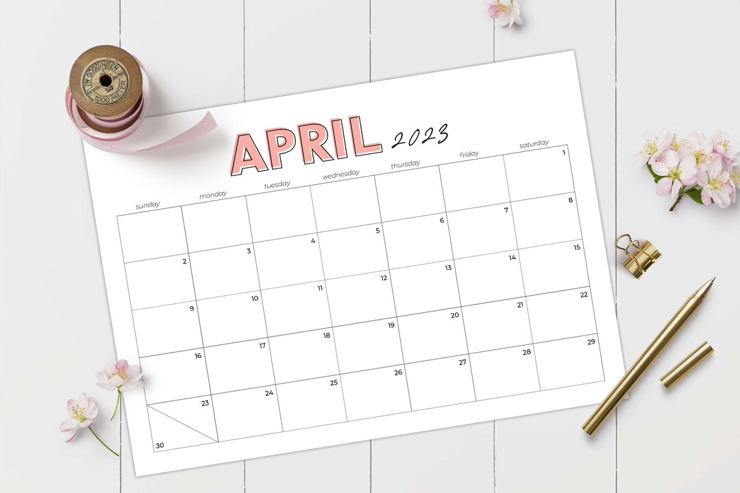 April 2023 Calendar Printable Calendar With Pink Colorblock - Etsy