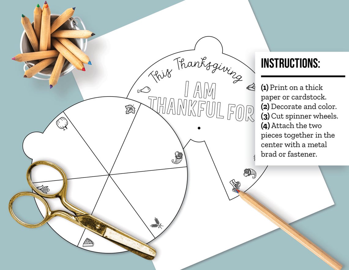 Thankful Activity for Kids Spinner Wheel Printable Thanksgiving ...