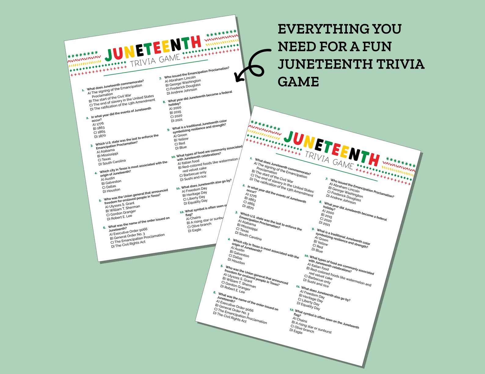 Juneteenth Trivia Game, Printable Freedom Day Trivia Game, Black ...