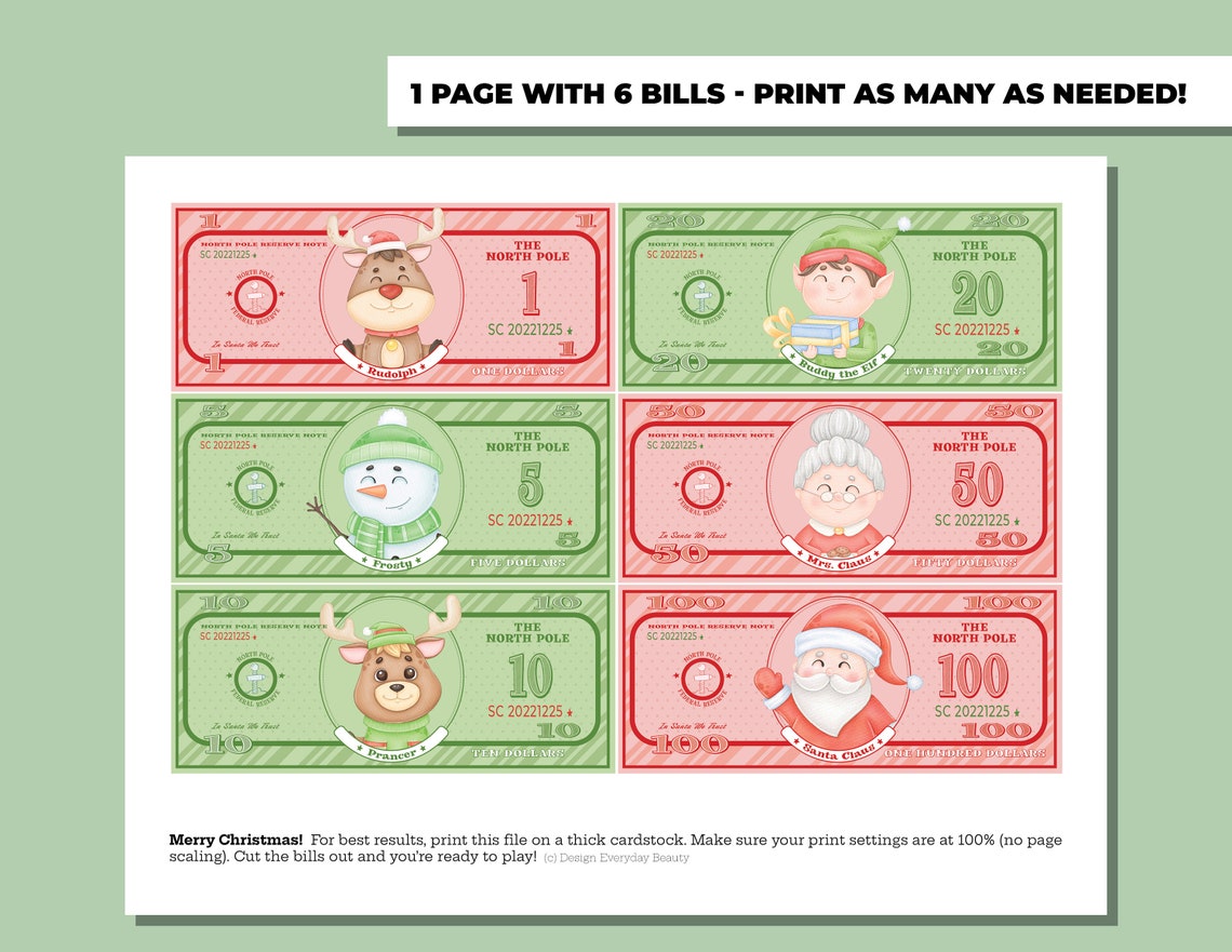 Christmas Play Money for Stocking Stuffers or Dramatic Play - Etsy