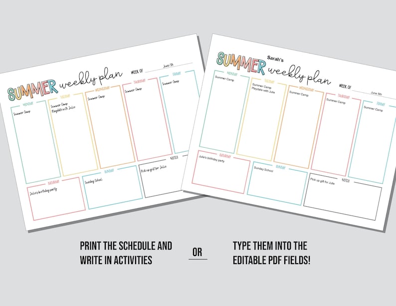EDITABLE Summer 2026 Weekly Schedule for Kids Printable to Plan All ...