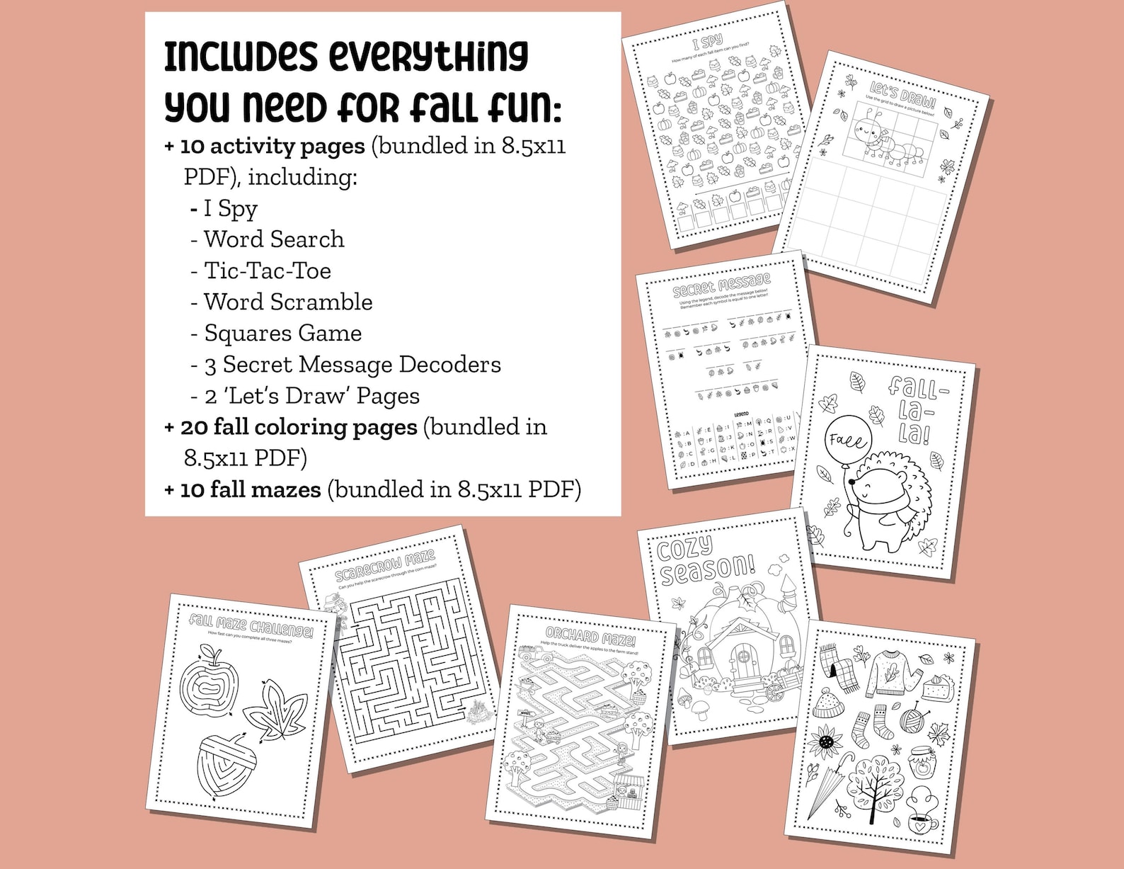 Fall Printable Activity Bundle Including Coloring Pages, Word Search ...
