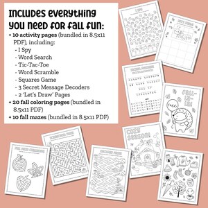 Fall Printable Activity Bundle Including Coloring Pages, Word Search ...