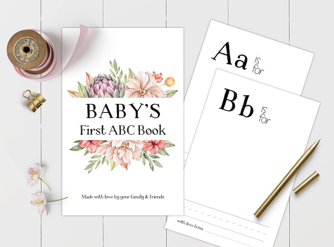 Alphabet Book for Baby Shower Activity, First Alphabet Book, Boho Baby ...