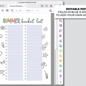 EDITABLE Summer Bucket List for Kids, Summer to Do List Printable - Etsy