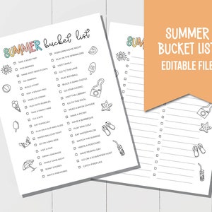 EDITABLE Summer Bucket List for Kids, Summer to Do List Printable - Etsy