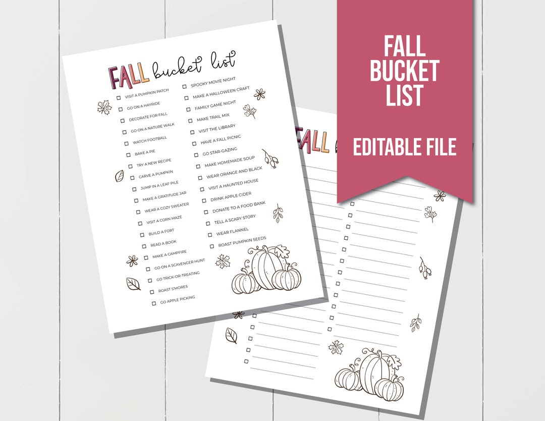 EDITABLE Fall Bucket List for Kids, Fall to Do List Printable - Etsy