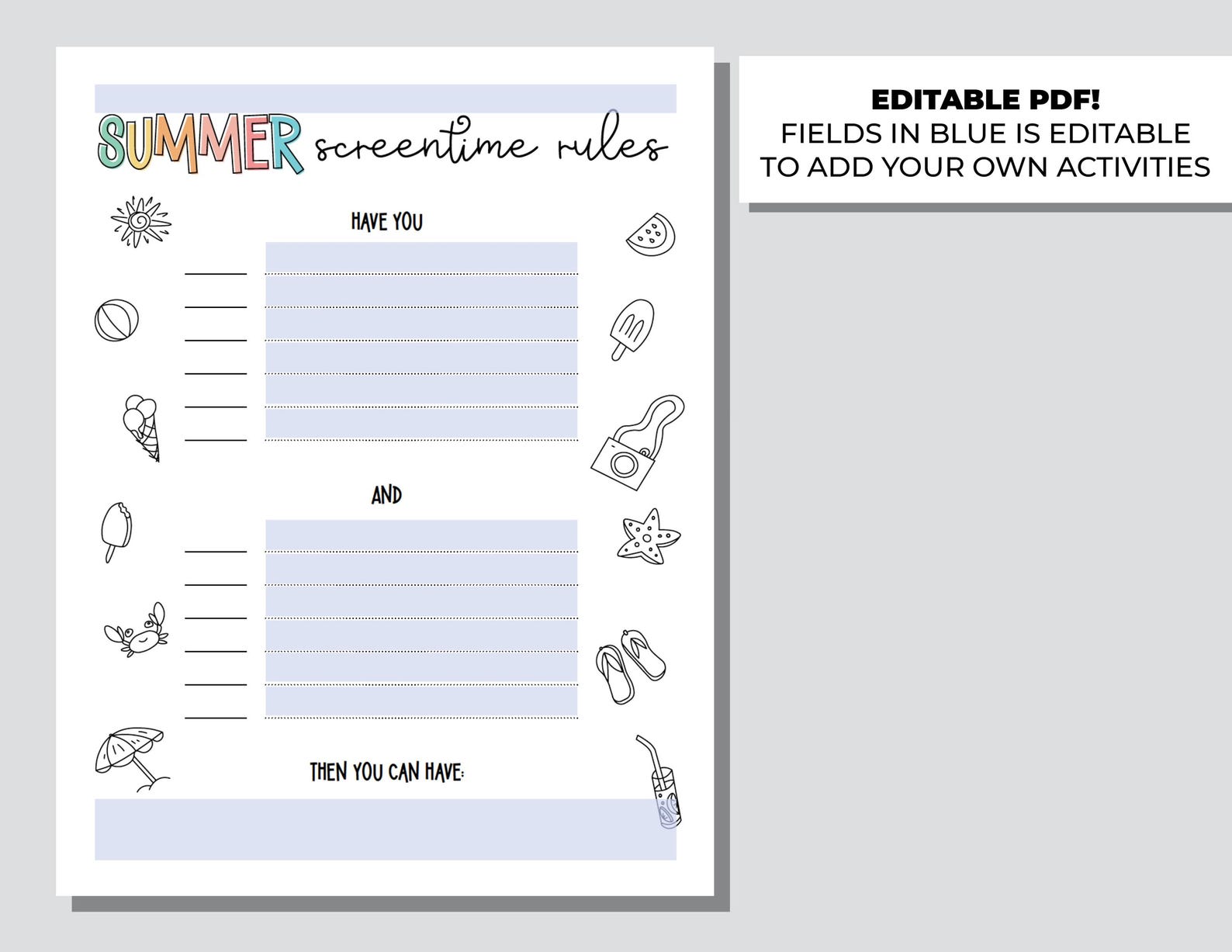 EDITABLE Summer Screentime Checklist for Kids, Ideas to Keep Kids off ...