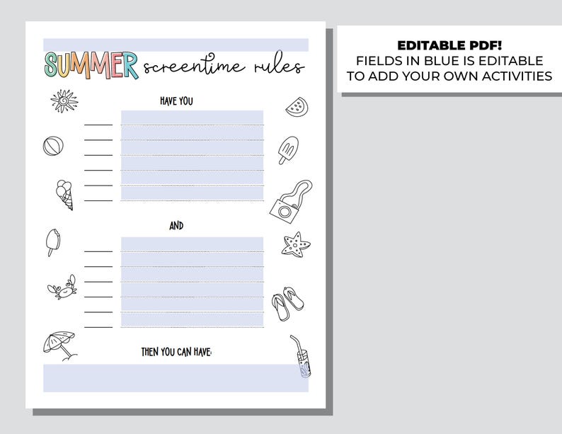 EDITABLE Summer Screentime Checklist for Kids, Ideas to Keep Kids off ...