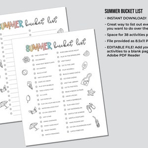EDITABLE Summer Bucket List for Kids, Summer to Do List Printable - Etsy
