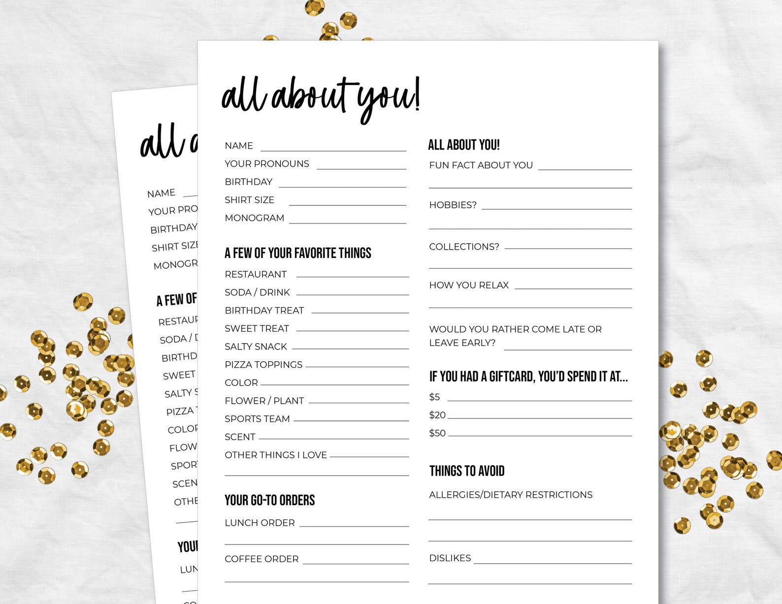 Favorite Things Quiz, Employee Questionnaire With Pronouns, All About ...