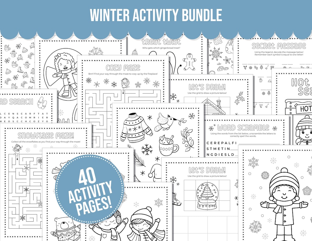 Winter Printable Activity Bundle Including Coloring Pages, Word Search ...