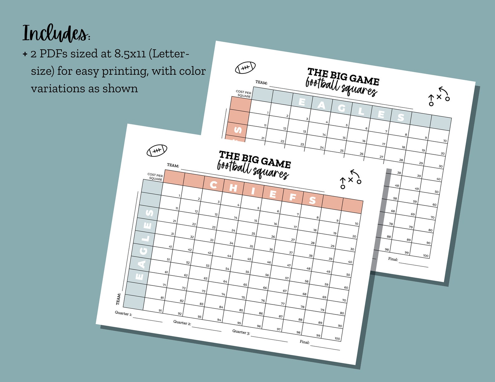 Football Squares Game Printable Football Squares Bowl Game - Etsy