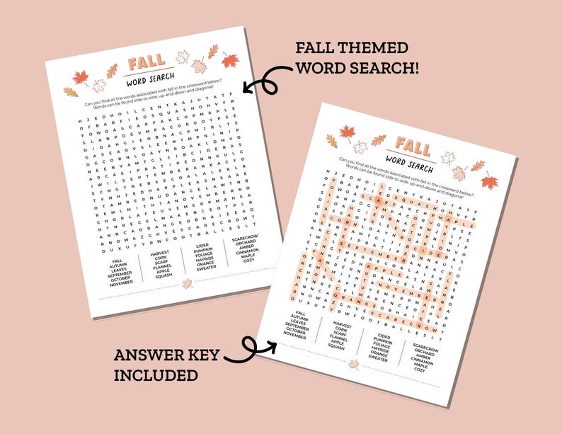 Fall Word Search, Fall Word Games for Adults, Autumn Word Game, Fall ...