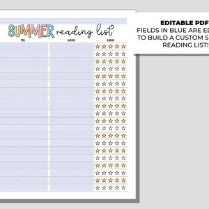 EDITABLE Summer Reading List for Kids, Summer Reading Printables ...