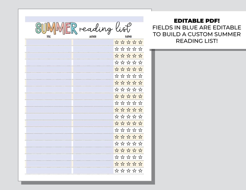 EDITABLE Summer Reading List for Kids, Summer Reading Printables ...