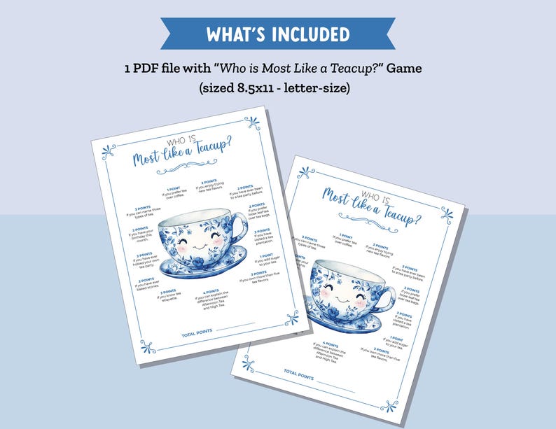 Who's Most Like a Teacup, Blue Toile Tea Party Game, Tea Party Game ...
