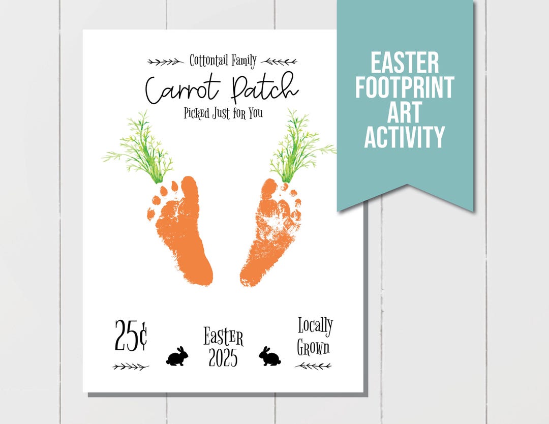 Easter Footprint Art Activity for Kids, Carrot Footprint Art Printable ...