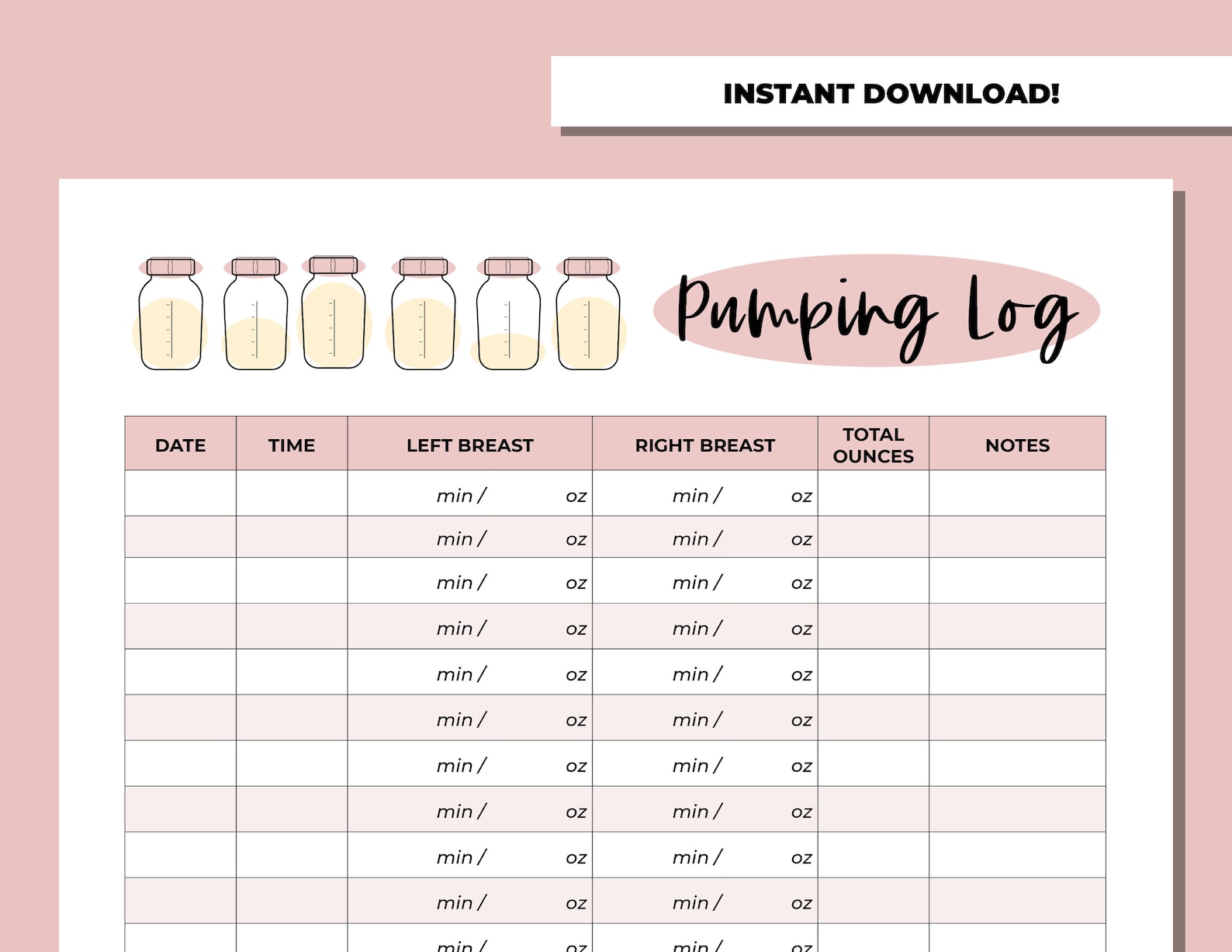 Breast Pumping Tracker With Breastmilk Inventory Log for Instant ...