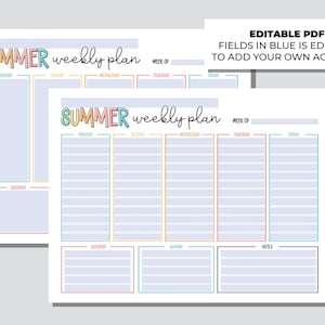 EDITABLE Summer 2026 Weekly Schedule for Kids Printable to Plan All ...