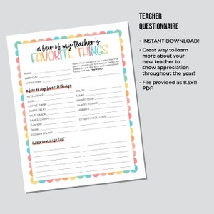 All About the Teacher Printable With Classroom Wishlist, Teacher ...