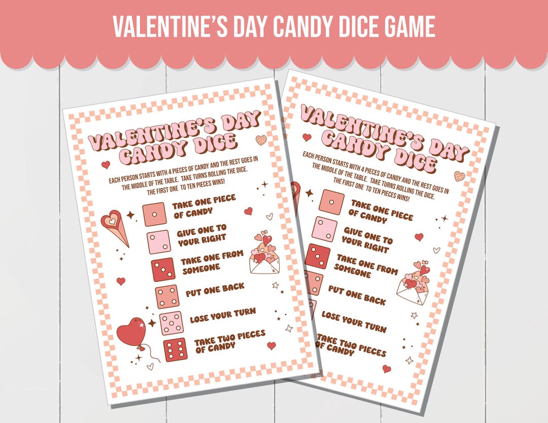 Valentines Day Candy Dice Game, Fun Valentines Game for Kids, Kids ...